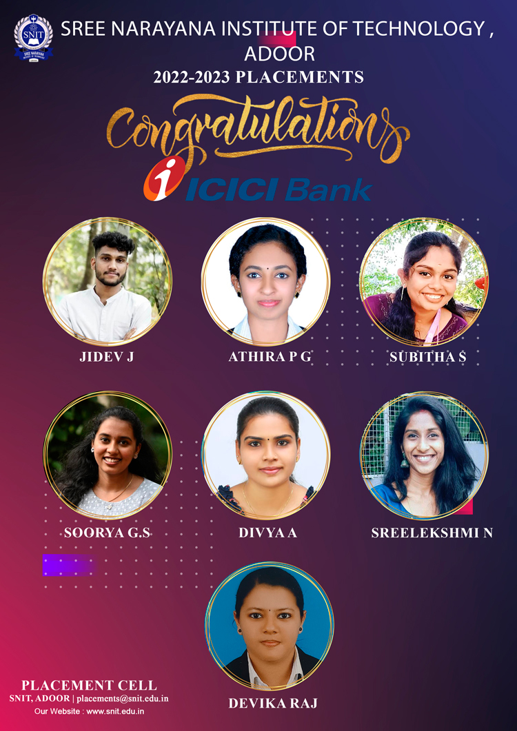 SNIT 2022-2023 Placements - Sree Narayana Institute of Technology